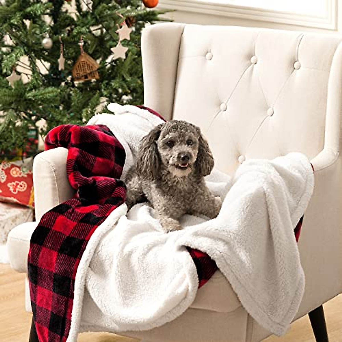 HBlife Sherpa Buffalo Plaid Christmas Throw Blanket for Couch 50X60 Inches, Super Cozy Fuzzy Fleece Warm Plush Holiday Decorative Cabin Blankets and Throws, Black and Red