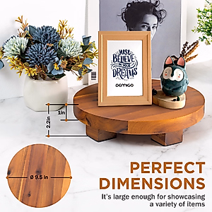 Demigo Round Wood Riser Board 9.5 inches, Natural Acacia Wood, Farmhouse Plant Holder, Multi-Purpose Display Stand, Wooden Pedestal for Soap, Plants, Candles, Countertop, Kitchen, Bathroom