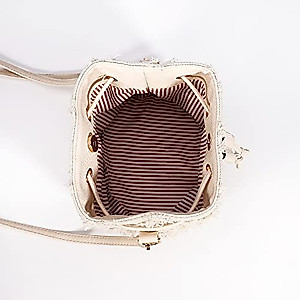 JBB Bucket Bags for Women Mini Crossbody Purse Denim Fringe Hobo Shoulder Handbag Drawstring Tote Bag White