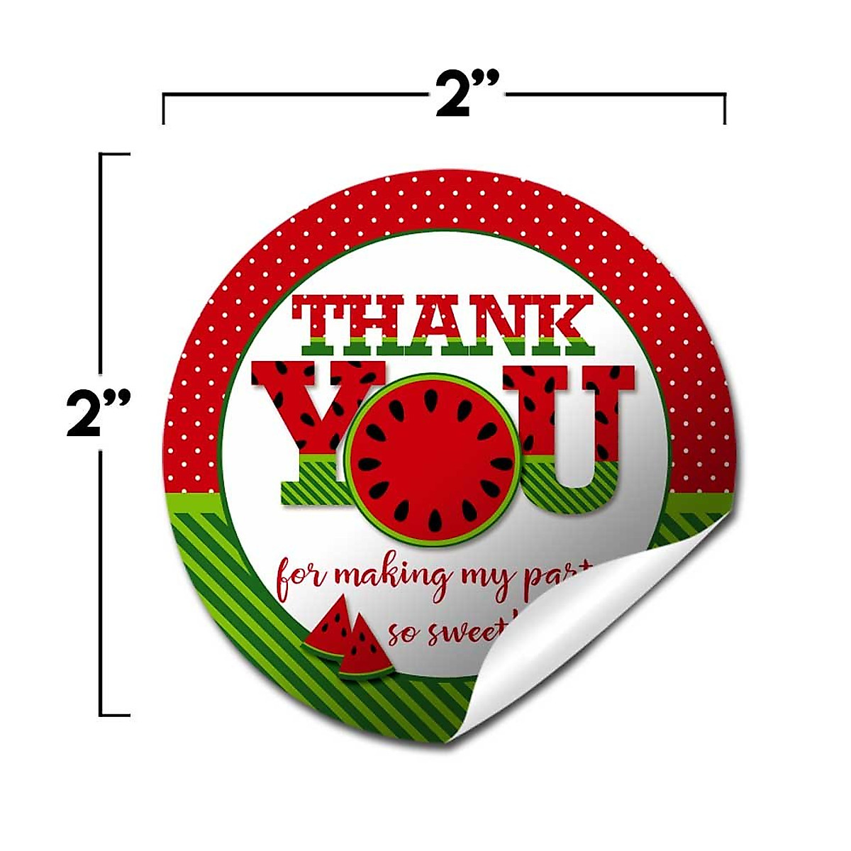 Red Watermelon Birthday Party Thank You Sticker Labels, 40 2" Party Circle Stickers by AmandaCreation, Great for Party Favors, Envelope Seals & Goodie Bags