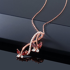 Gem Stone King 18K Rose Gold Plated Silver Red Garnet Butterfly Pendant Necklace For Women (1.21 Cttw, Marquise Cut Gemstone Birthstone, with 18 Inch Chain)