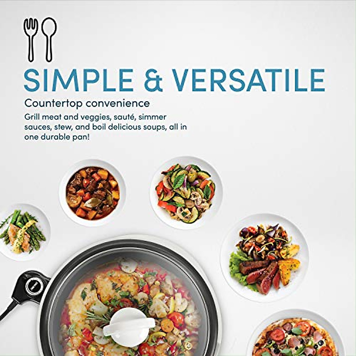 Aroma Housewares ASP-137 Grillet 3Qt. 3-in-1 Cool-Touch Electric Indoor Grill Portable, Dishwasher Safe, 3-Quart, White