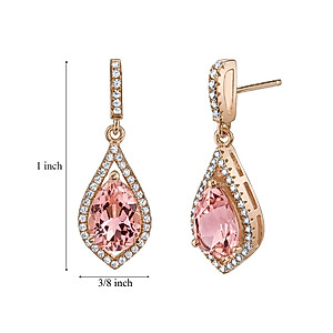 Peora Simulated Morganite Earrings in Rose Gold-Tone Sterling Silver, Eden Tear Drop Design, 4.75 Carats total Pear Shape, Hypoallergenic, Friction Backs