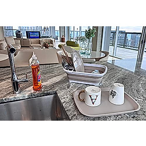 SAMMART 8L (2.11Gallons) Collapsible Dish Drainer with Drainer Board - Foldable Drying Rack Set - Portable Dinnerware Organizer - Space Saving Kitchen Storage Tray (White/Latte, 1)