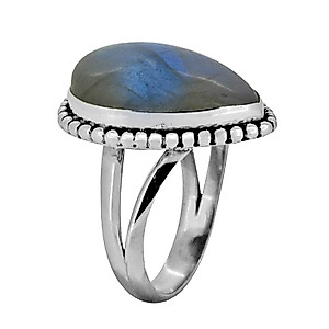 YoTreasure Natural Labradorite Statement Ring 925 Sterling Silver Gemstone Jewelry