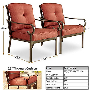 PatioFestival Patio Dining Chairs Set of 2 with 6.3 Inch Cushion All Weather Frame for Outdoor