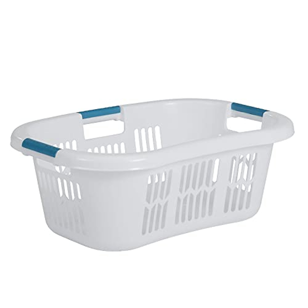 Rubbermaid 2.1 Bushel Small Hip Hugger Portable Plastic Home Laundry Basket with Grab Through Handles, White (2-Pack)