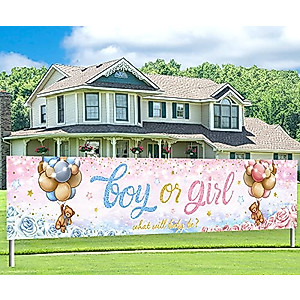 Bear Gender Reveal Decoration-Pink And Blue Bear Baby Shower Banner Decoration,Large Baby Baer Boy Or Girl Yard Sign Banner for Bear Theme Gender Revel Party Decoration