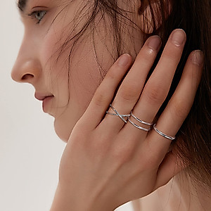 PATISORNA 3Pcs 925 Sterling Silver Open Adjustable Rings for Women Men Minimalist X Cross Arrow Heart Moon&Star Paperclip Rings Stackable Thumb Knuckle Simple Rings Set Size 6-9