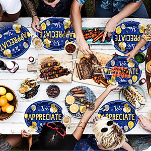 50 Pcs We Appreciate You Party Plates Thank You Plates CNA Appreciation Week Supplies Large 11 Inch Employee Appreciation Party Oval Paper Plate Platter for Teacher Doctor Nurse Staff, Blue Gold