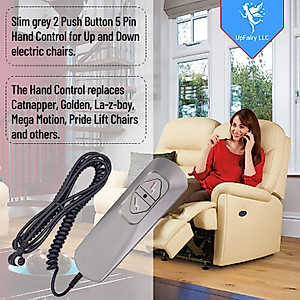 UpFairy Two Button Remote Control Replacement Handset 5 Pin Connector for Lift Chair Silver 1.8x6.1x0.8in