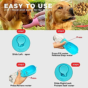 AVELORA Dog Water Bottle,Portable Pet Water Bottle with Food Container,Outdoor Portable Water Dispenser for Cat,Puppy,Pets for Walking,Hiking,Travel,Puppy Essentials,Dog Stuff(19oz)