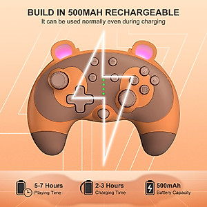 PowerLead Switch Controller - Cute Raccoon Animal Wireless Switch Controller for Switch Lite/OLED/PC, Switch Pro Controller Remote Gamepad Joystick with Turbo/Motion Control/Wake-up, Vibration