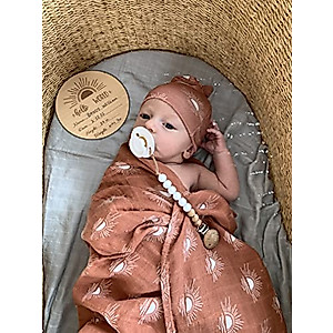 Miaoberry 100% Organic Cotton Baby Muslin Swaddle Blanket Set| Rust Boho Sunrays Sunset| Gender Neutral for Boys Girls|Hospital Newborn Receiving Blanket |Newborn Unisex