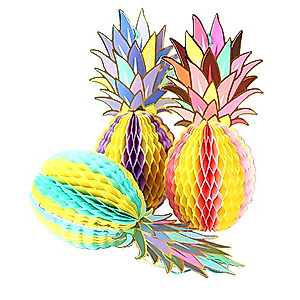 paper jazz Luao Pineapple Party Decorations Honeycomb Centerpieces Table and Hanging Decorations for Hawaiian Luau Tiki Beach Wedding Tropical Fruit Summer Party, Multicolored (3 Pack)