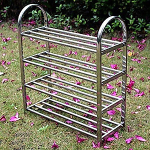 FEER Stainless Steel Simple Shoe Rack, Bathroom Easy to Assemble Storage Rack, Multi-Layer Dustproof Shoe Cabinet