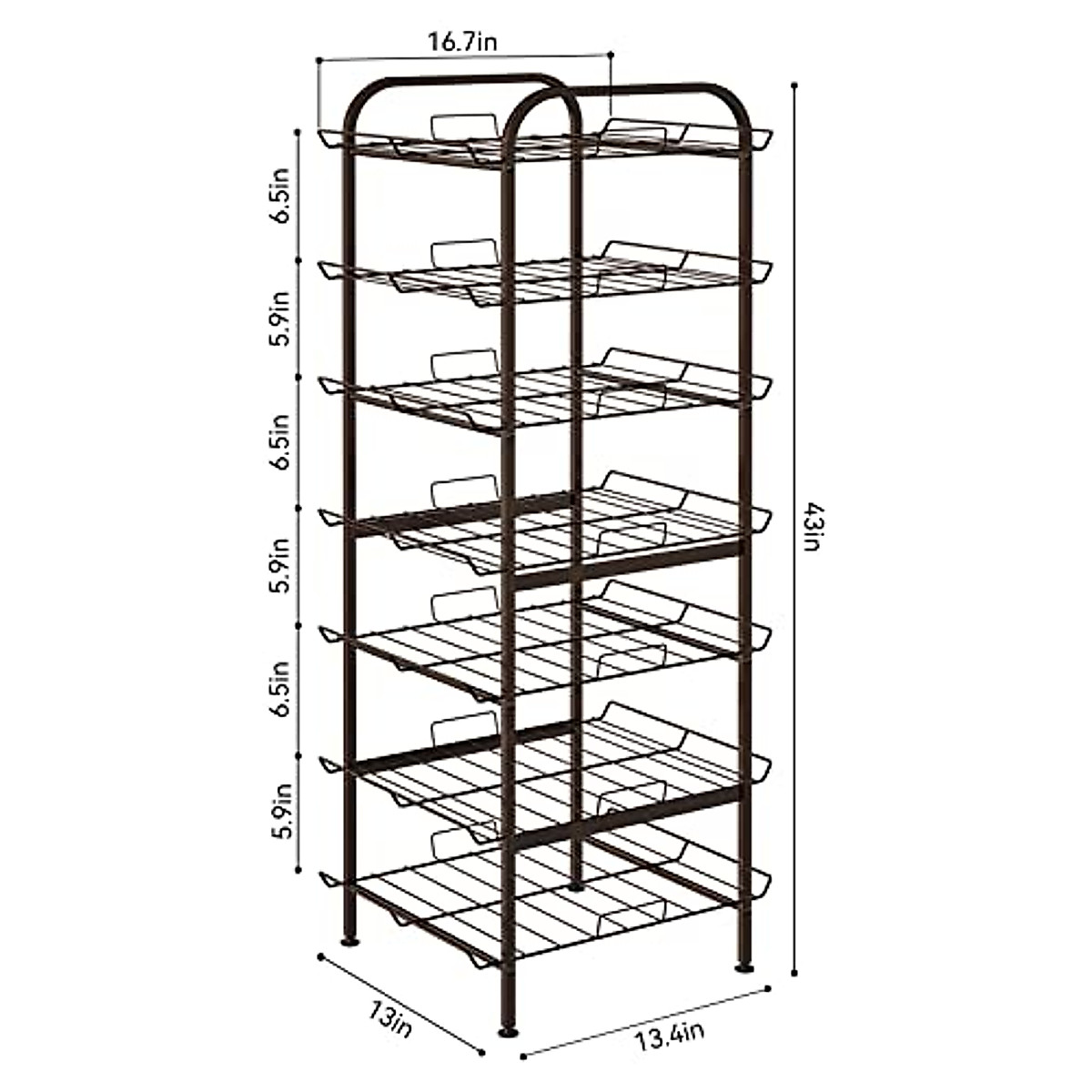 smusei Water Bottle Organizer 7 Tier Free Standing Vertical Metal Water Bottle Rack Shelf Adjustable Water Bottle Beverage Drink Stand Holder for Kitchen Pantry Food Storage, Bronze