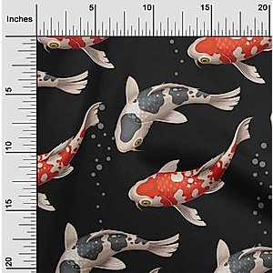 oneOone Cotton Cambric Black Fabric Bubbles & Koi Fish Ocean Sewing Material Print Fabric by The Yard 56 Inch Wide