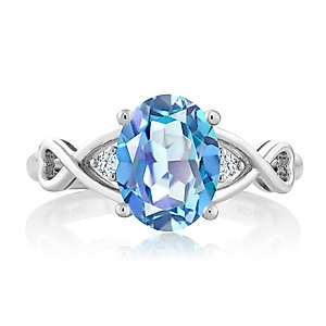 Gem Stone King 925 Sterling Silver Millennium Blue Mystic Quartz and White Topaz Women's Ring (1.85 Cttw, Gemstone Birthstone, Available In Size 5, 6, 7, 8, 9)