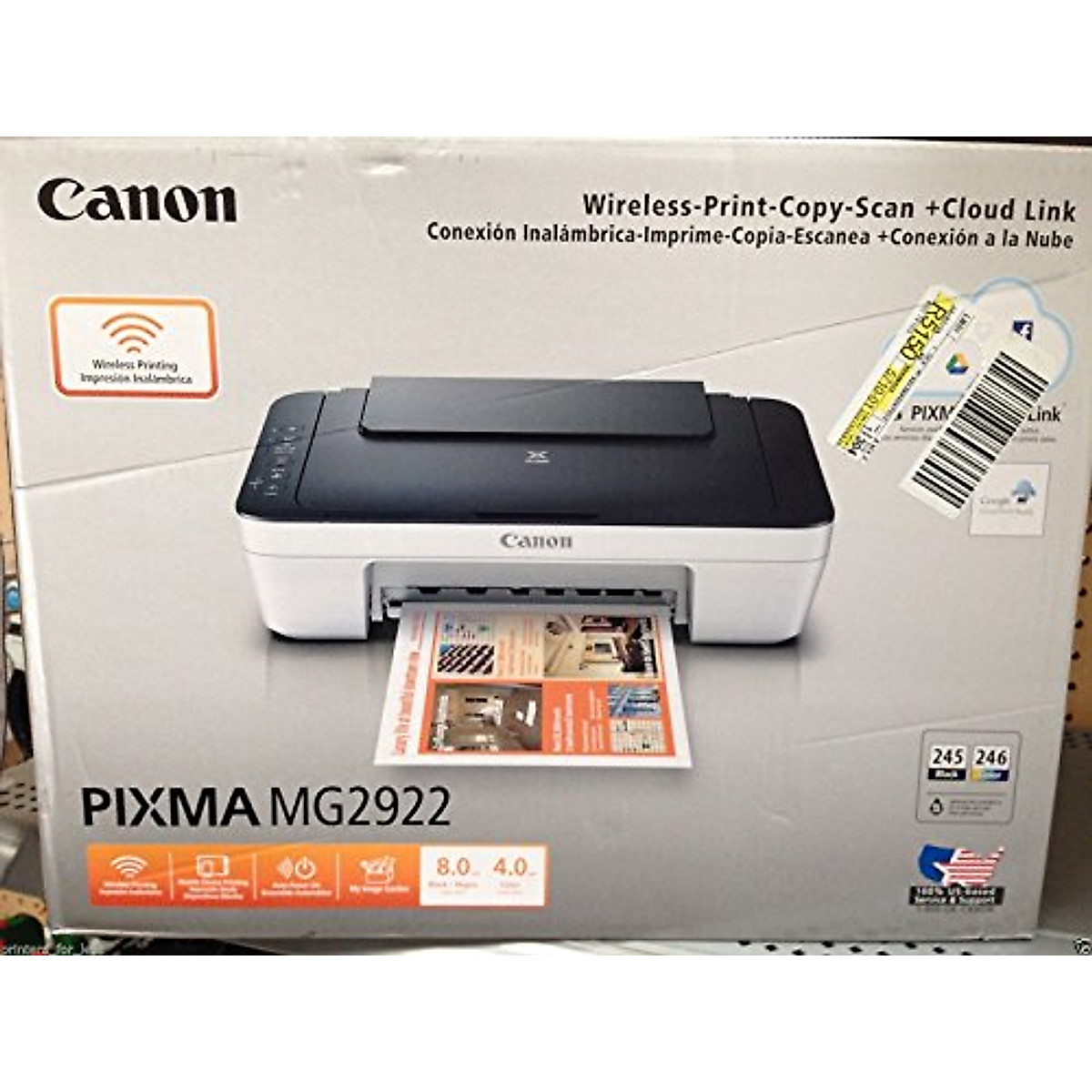 Canon PIXMA MG2922 Wireless All-in-One Inkjet Printer, 4800 x 600 dpi - Blue Finish