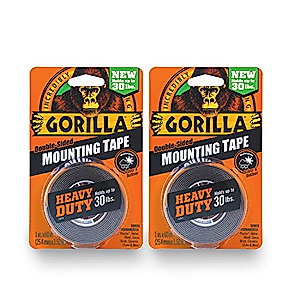 Gorilla - Heavy Duty Double Sided Mounting Tape, Weatherproof, 1" x 60", Black, (Pack of 2)