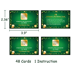 TOIcube 48PCS St.Patrick’s Day Fortune Cards – Shamrock Irish Lucky Scratch Off Games Supplies Activity