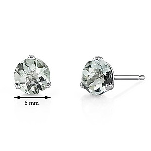 Peora 14K White Gold Green Amethyst Martini Solitaire Stud Earrings for Women, Hypoallergenic 1.50 Carats total, Round Shape 6mm, AAA Grade, February Birthstone, Friction Back