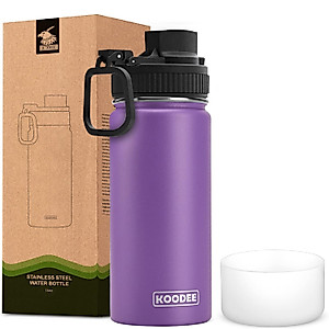 koodee Water Bottle 16 oz Stainless Steel Double Wall Vacuum Insulated Water Bottle for Kids School -Wide Mouth Sports Metal Water Flask for Girls(Purple)