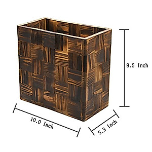 Owlgift Wooden Rustic Burnt Waste Basket Trash Bin, Rectangular Wastebaskets, Bathroom Garbage Can, Bedroom Dorm Recycle Office Can Wastebasket Décor, 5.3" x 10" 9.5"