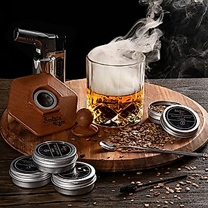 Smokin' Ram Cocktail Smoker Kit with torch - 4 Kinds of Wood Chips, Old Fashioned Whiskey Smoker Kit, 4 Stone Ice Cubes, Bourbon Gifts for Dad, Husband, Men, ebook Included (No Butane)