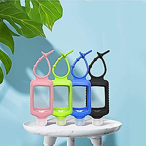 4 Pack Travel Size Plastic Clear Bottles w/Silicone Sleeve Refillable Empty Squeeze Containers Leakproof Flip Cap Keychain Bottles Hand Sanitizer Holder for Backpack Travel Outdoor (60ml/2oz) (A)