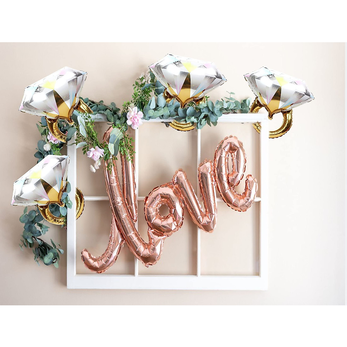 4pcs Diamond Engagement Ring Mylar Balloons, Marriage Engagement and Wedding Bridal Shower Party Supplies.