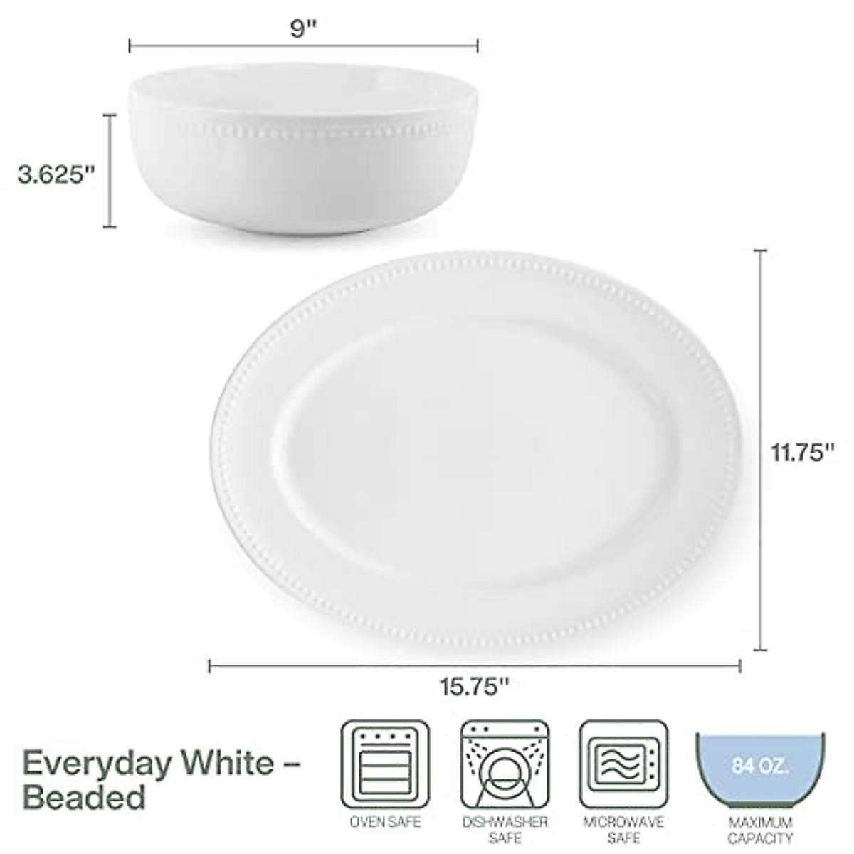 Everyday White by Fitz and Floyd Beaded Serving Bowl and Platter Set, 2-Piece