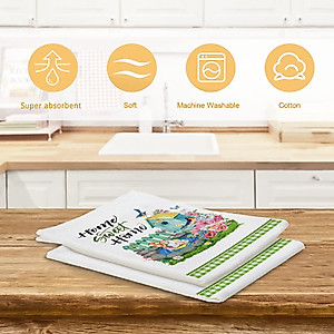 Spring Kitchen Towels, Hello Spring Blue Truck Gnomes Dish Towels Set of 4, Flowers Vase Blossoms Bike Home Sweet Home Seasonal Tea Hand Towels Dishcloths Housewarming Gifts for Home Decorations