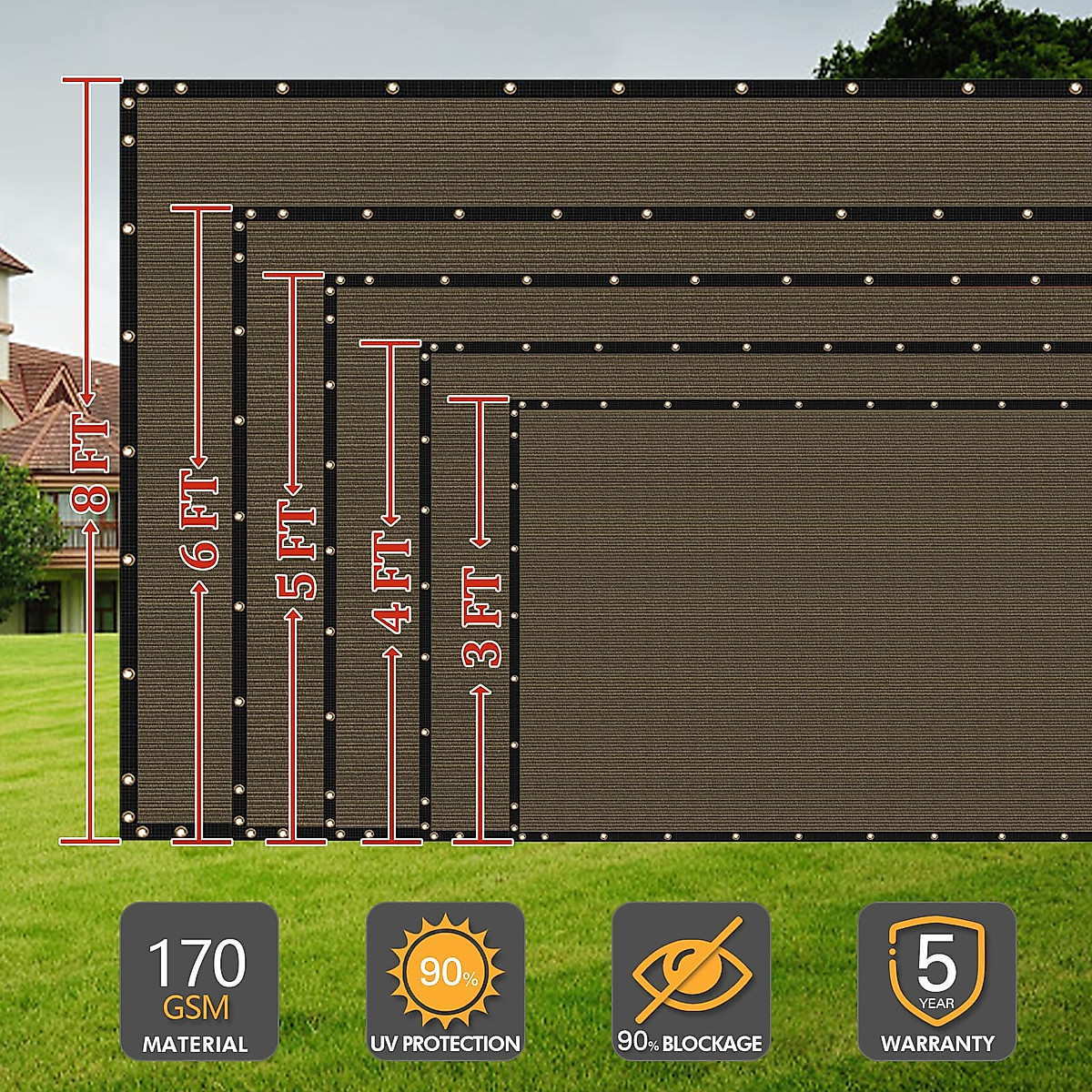 Cisvio 4ft x25ft Privacy Screen Fence Heavy Duty 170 GSM Wind Screen & dustproof Protective Covering Mesh Fencing for with Brass Grommets Outdoor Patio Lawn Garden Balcony Brown