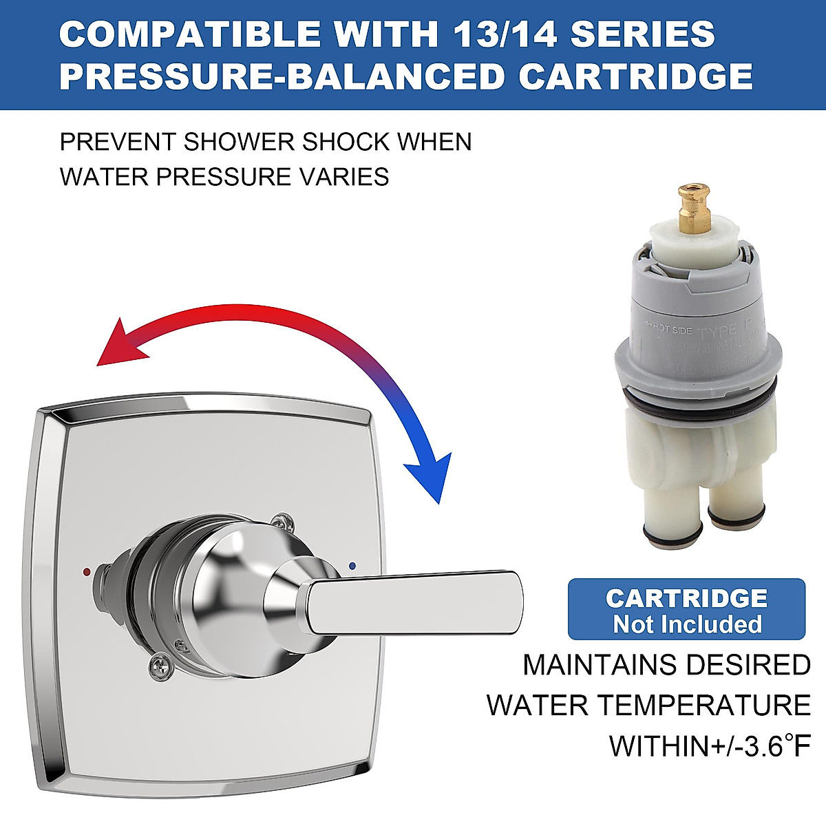 Replacement for Delta Faucet Ashlyn 14 Series Single-Function Shower Valve Trim Kit, Chrome Shower Trim Kit Shower Handle T14064(Without Cartridge)