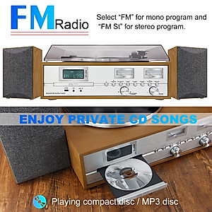 LUXSWAY Vinyl Record Player with Romote Control CD Player with LCD Display Encoding with Bluetooth All-in-One Player Variable Pitch