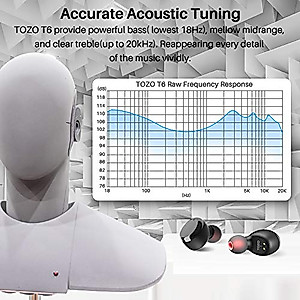 TOZO T6 True Wireless Earbuds Bluetooth 5.3 Headphones Touch Control with Wireless Charging Case IPX8 Waterproof Stereo Earphones in-Ear Built-in Mic Headset Premium Deep Bass Black (2022 Upgraded)