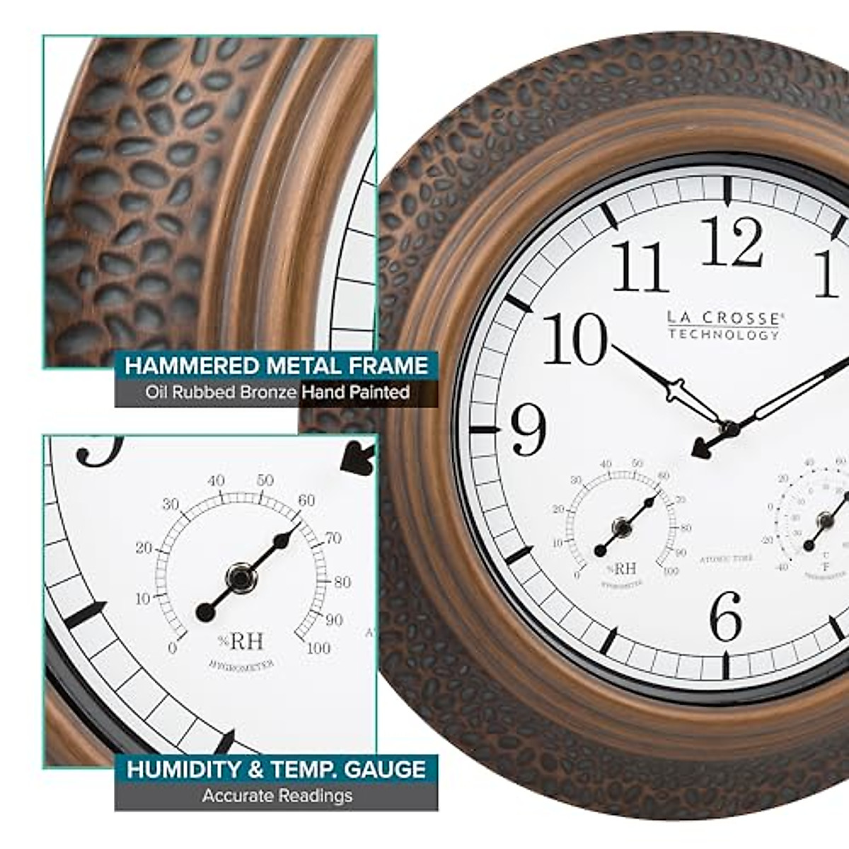 La Crosse Technology 433-3256A-INT 21-inch Bronze Indoor/Outdoor Atomic Analog Wall Clock