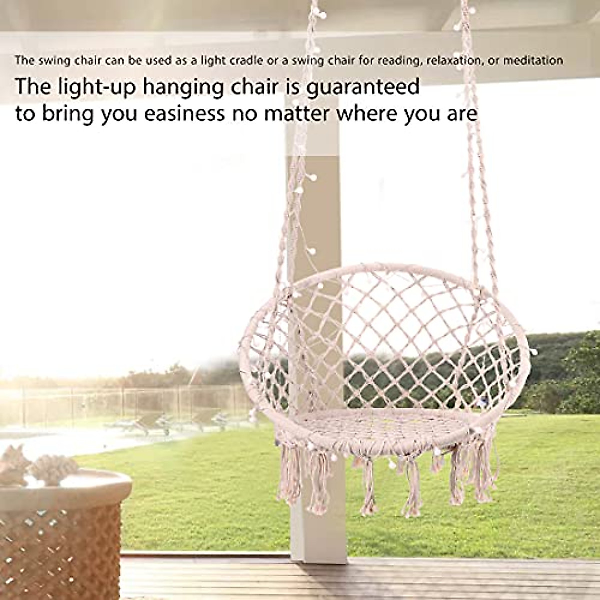 VIVOHOME Hanging Hammock Chair with 39 Feet Long LED Lights for Indoor Outdoor, 330 lbs Capacity, Note: Stand Not Included
