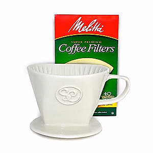 Simply Charmed Pour Over Coffee Dripper - Single Cup Ceramic Coffee Maker with 40 Count Melitta Filters