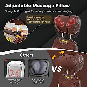 Giantex Back Massager Chair Pad - Chair Massager with Adjustable Neck Pillow, 3 Speeds & 3-Level Timer, Rolling Shiatsu Massager Seat Cushion for Shoulder, Neck, Back, Home Office Massage Seat, Brown