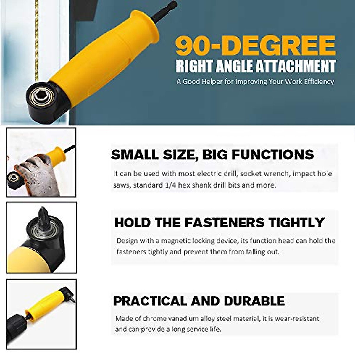 Yakamoz 1/4 Inch Shank 90° Degree Right Angle Attachment Right Angle Drill Driver Screwdriver Extension Holder Adapter