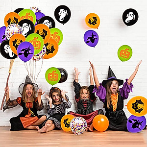 62PCS Halloween Party Balloons Decorations, 12 Inch Black Orange Purple Green Confetti Balloons for Kids Halloween Birthday Bachelorette Party Decorations Supplies