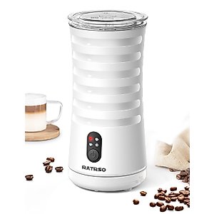 Milk Frother, RATRSO Electric Milk Steamer Soft Foam Maker with Two Whisks for Frothing and Heating Milk, 4 IN 1 Multifunction for Hot & Cold Froth, Automatic off & Easy Cleaning,Silent Operation