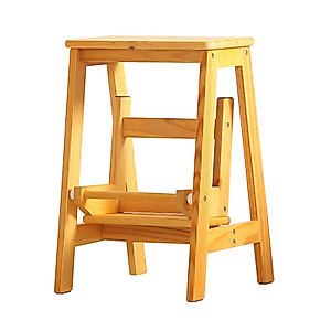 YokIma Folding Step Stool 2 Tier Step Ladder,Wood Ladder Stool Multifunction Step Ladder Stool Portable Counter Chair Shoe Bench/Flower Rack for Household Office