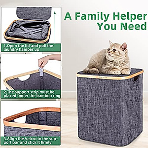 SUPDEJA 60L Laundry Hamper with Lid - Small Laundry Basket with Bamboo Handles, Dirty Clothes Hampers for Laundry with Lid, Collapsible Laundry Baskets for Clothes Storage and Bedroom