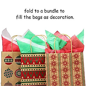 Lulu Home 180 Sheets Christmas Tissue Paper, Assorted Colors(White, Green, Red) Premium Quality Tissue Gift Wrapping Paper Crafts