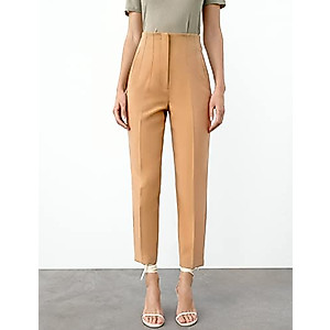 Ugerlov Women's High Waisted Dress Pants Work Business Casual Slacks Tapered Ankle Pants with Pockets, Orange Yellow Large