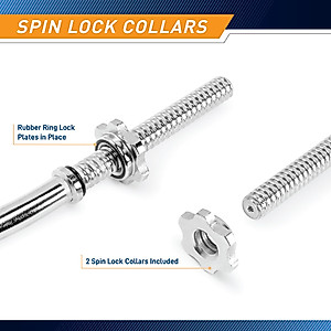 Marcy 2-Piece Threaded Super Curl Bar with Chrome Spin Lock Collars Free Weights Accessories for Home Gym SCB-248